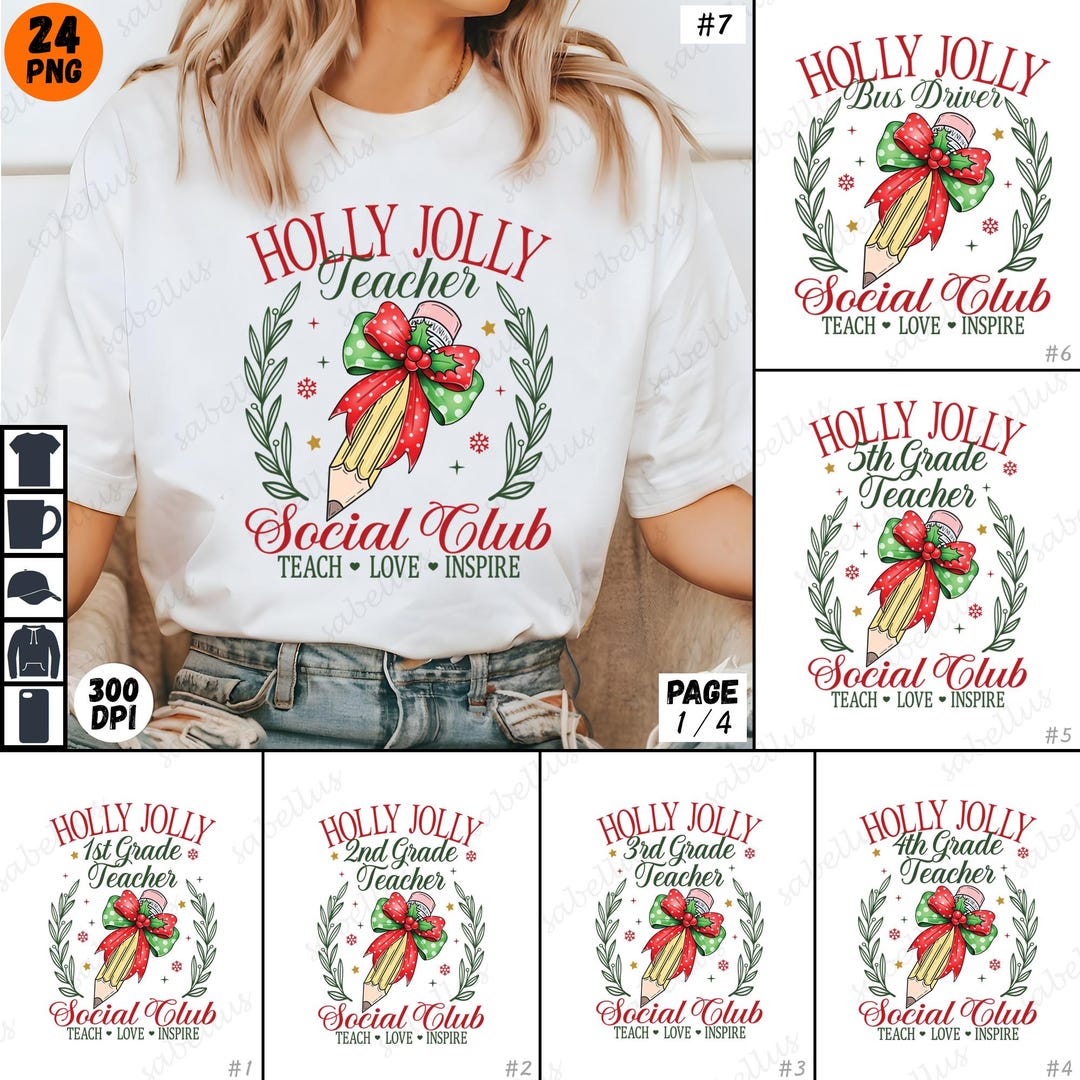 Holly Jolly Teacher PNG, Christmas Teacher Sublimation Design, Holiday ...