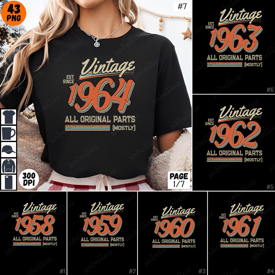 Vintage 1960s-1990s PNG, Retro Birthday Sublimation Design, Digital ...