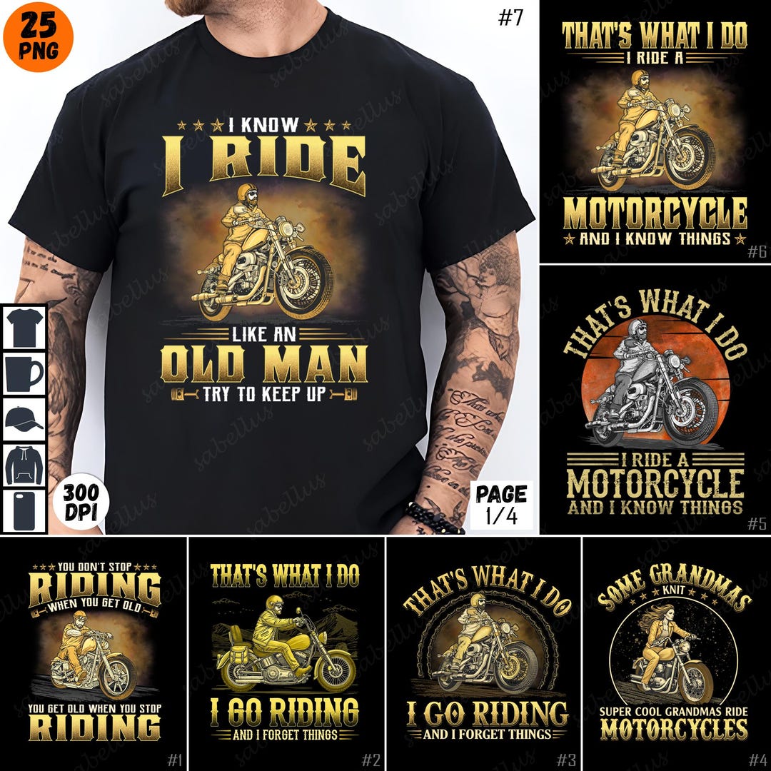 Motorcycle PNG Bundle, Rider Graphics Pack, Biker Quote Designs, Senior ...