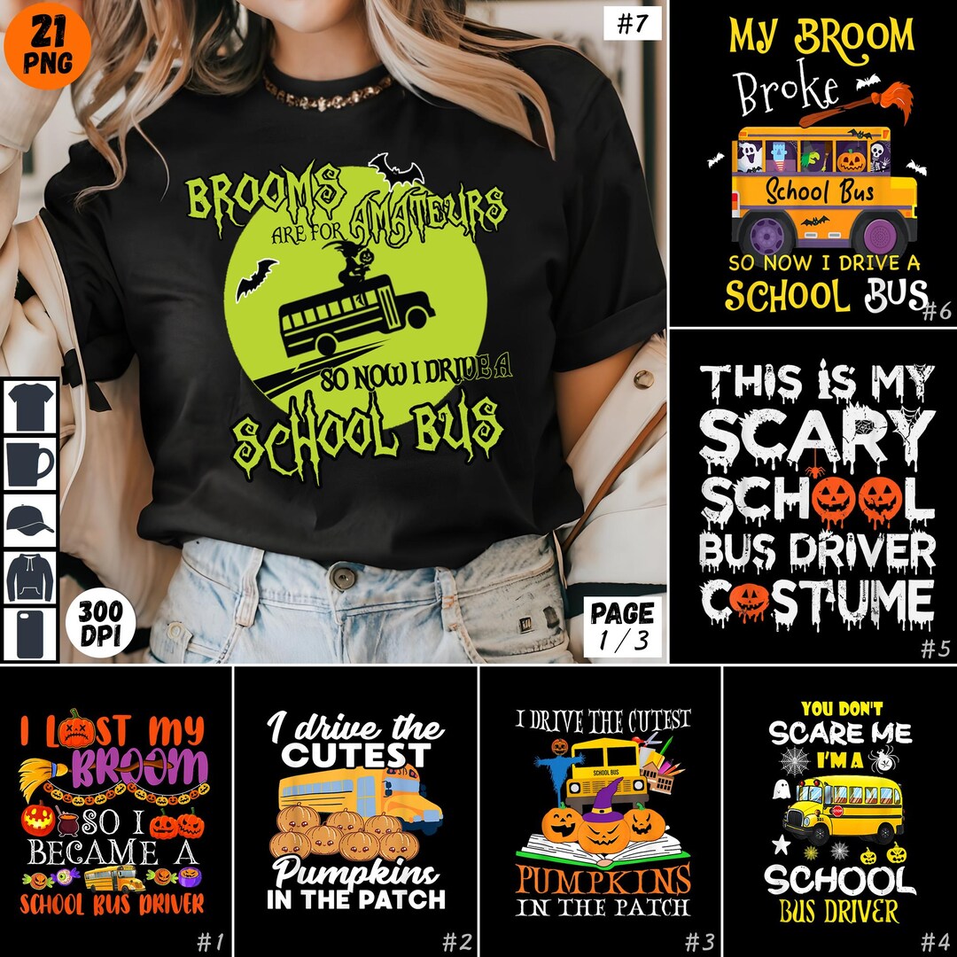 Halloween Bus Driver PNG Bundle Scary Costume Funny Pumpkins School Bus ...