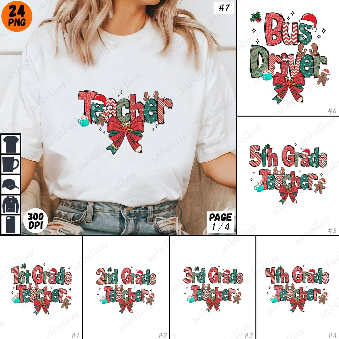Christmas Teacher PNG Bundle, Teacher Sublimation Designs, Holiday ...