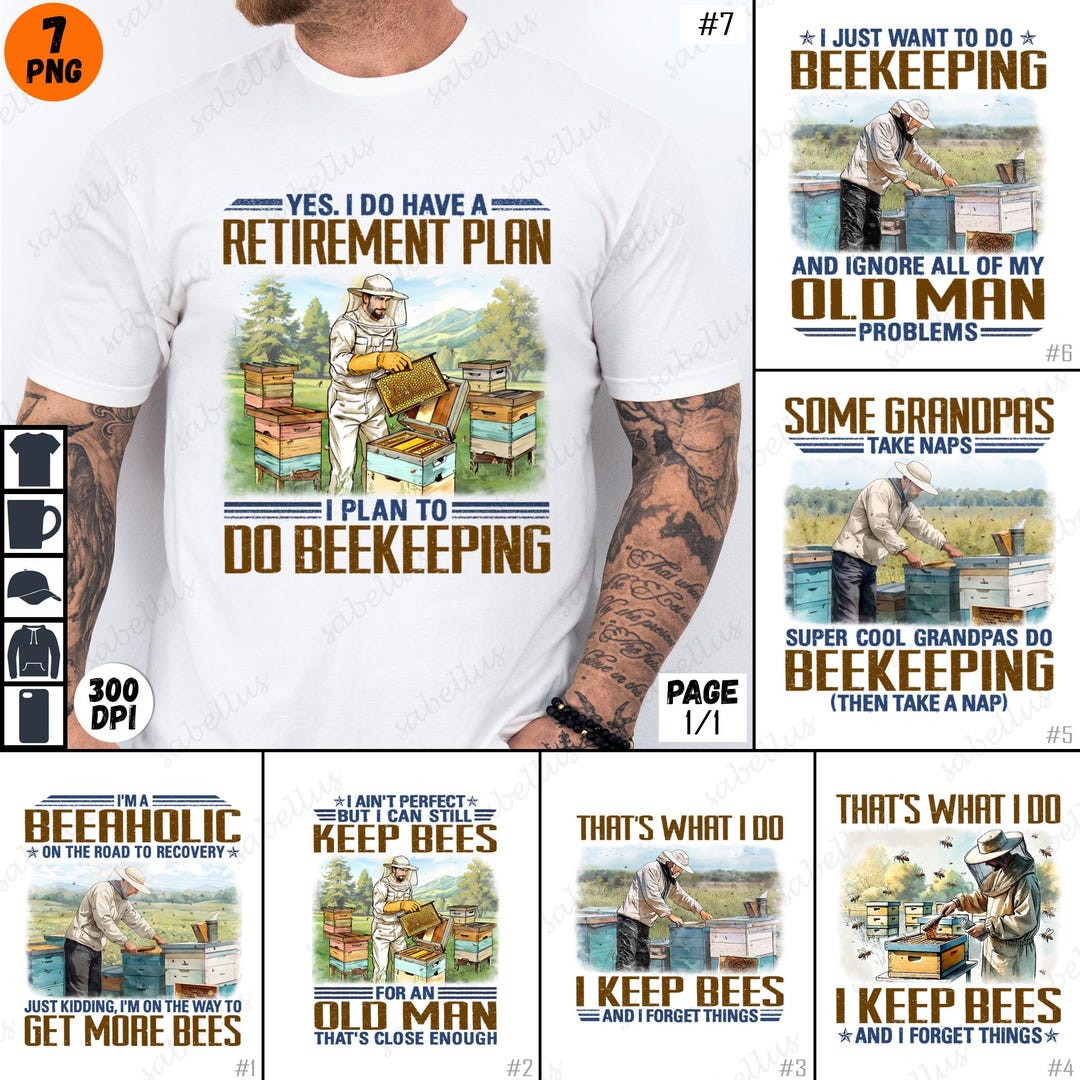 Beekeeping Retirement Art, Bee PNG Set, Sublimation Graphics, Honey Bee ...