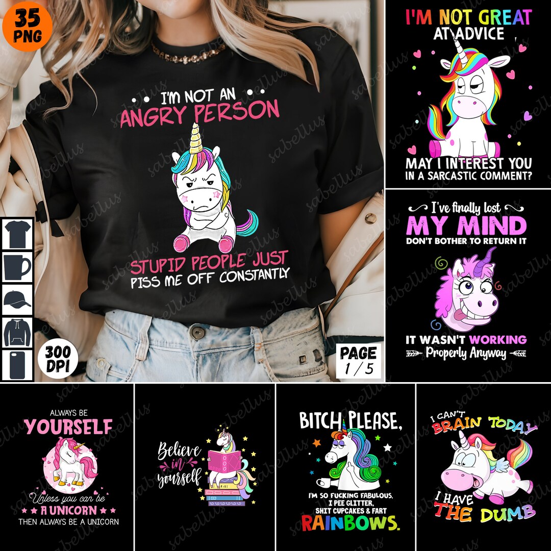 Unicorn PNG Bundle Funny Quotes Sublimation Digital Download Sassy ...