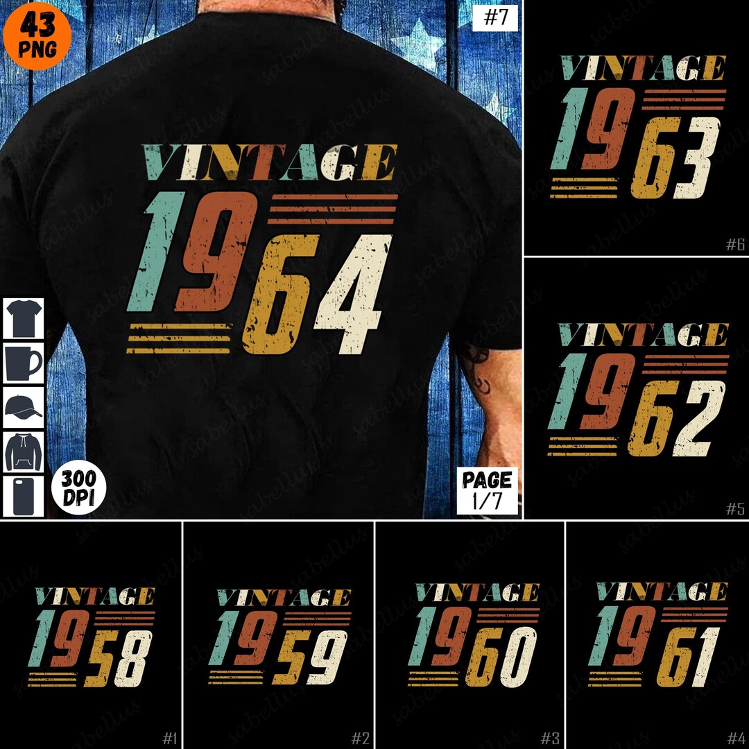 Vintage 1964 PNG Bundle, Retro Year Sublimation Design, 1960s Birthday ...