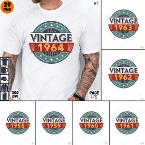 Vintage Birthday PNG Bundle, Retro Birthday Shirt Designs, 1950s 1960s ...