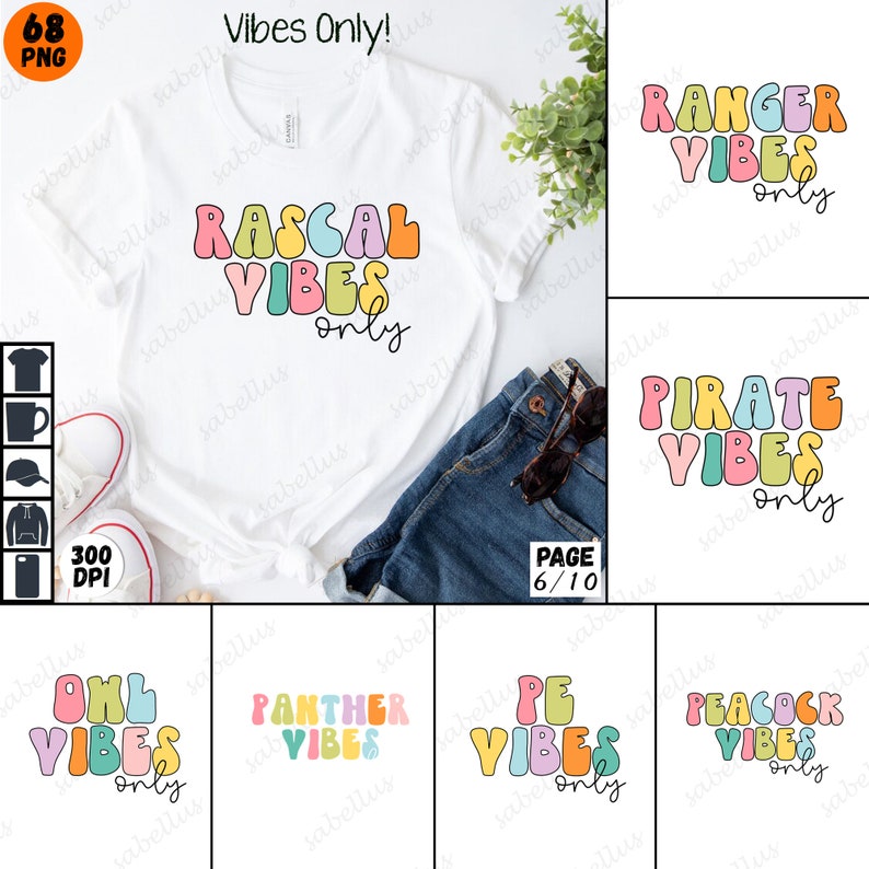 Groovy Retro Typography Vibes Only PNG Bundle: Badger Baron Black Bear ...