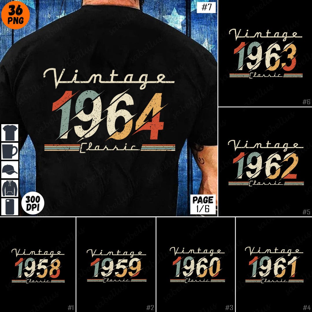 Vintage 1964 Classic PNG Sublimation, Retro 1960s Birthday Design, High ...