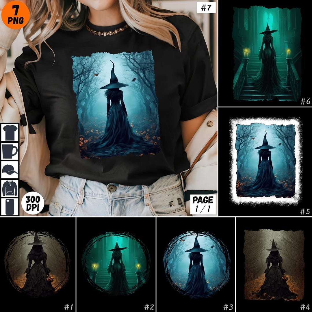 Dark Earth Witch Halloween Costume T-shirt, Spirit Witch in Forest PNG ...