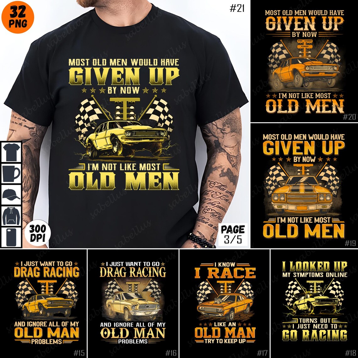 Drag Racing PNG Bundle, Grandpa Racing Sublimation, Car Racing Clipart ...