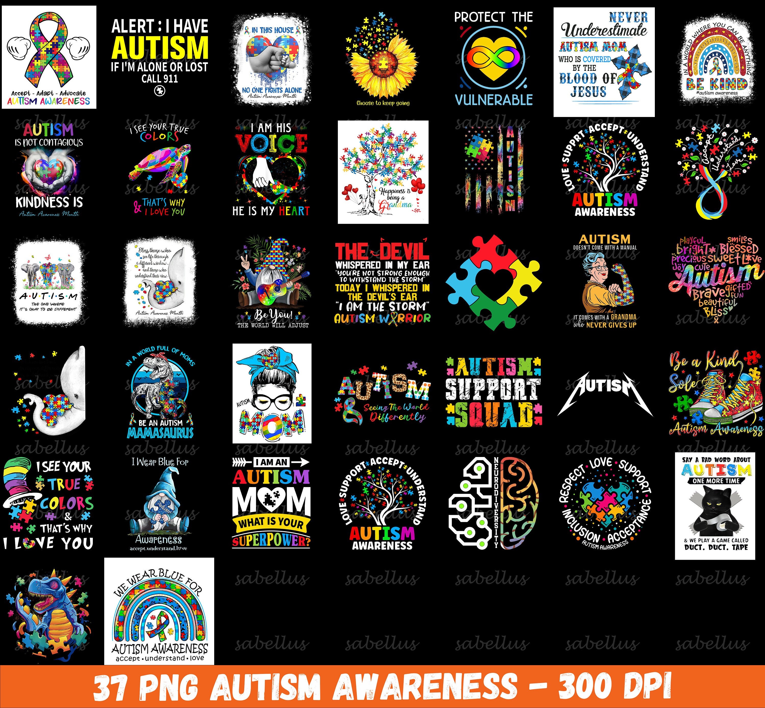 Autism Mom Awareness Png Bundle, Autism Quotes Png, Autism T-shirt ...