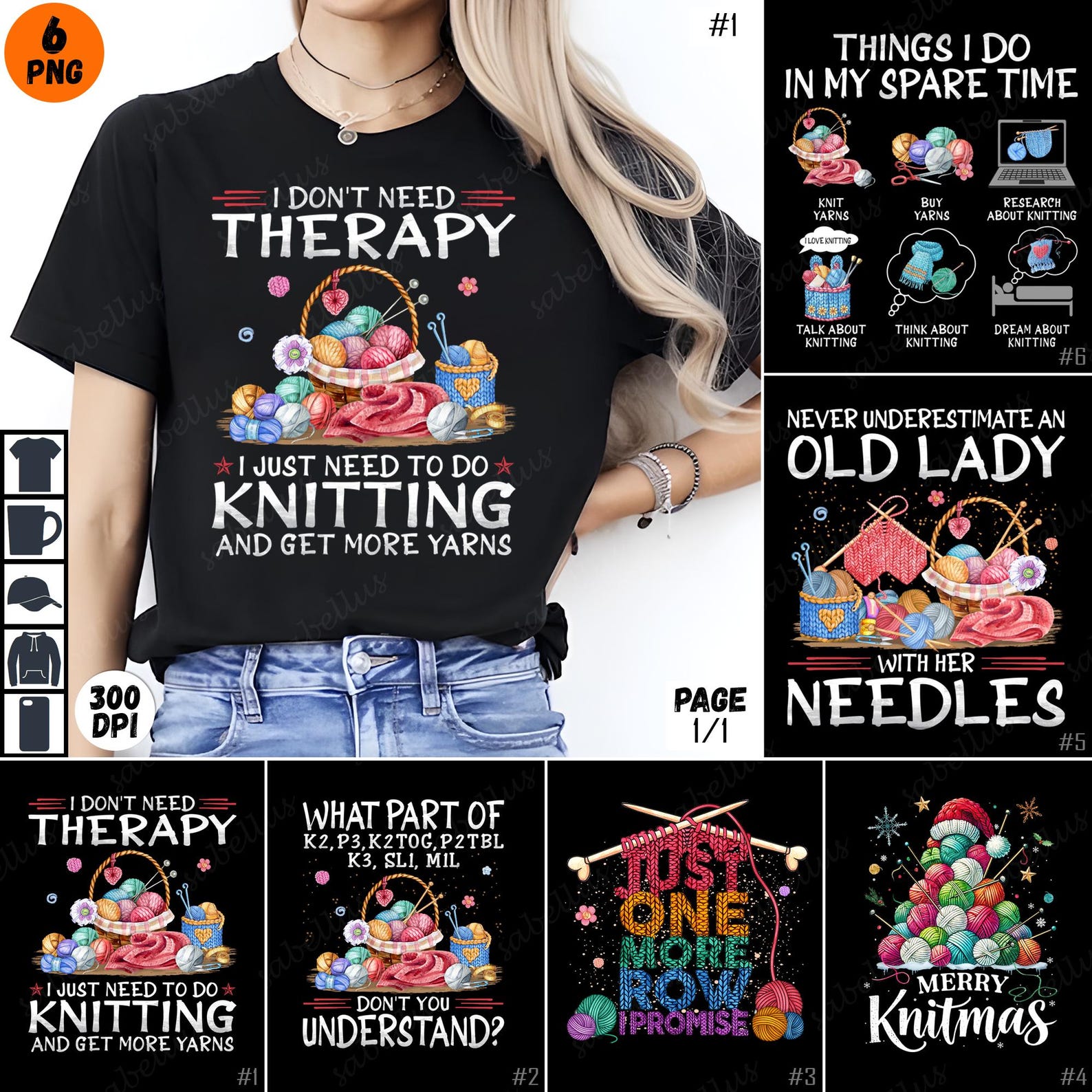 Knitting Therapy PNG, Yarn Lover Design Bundle, Knitting Sublimation ...