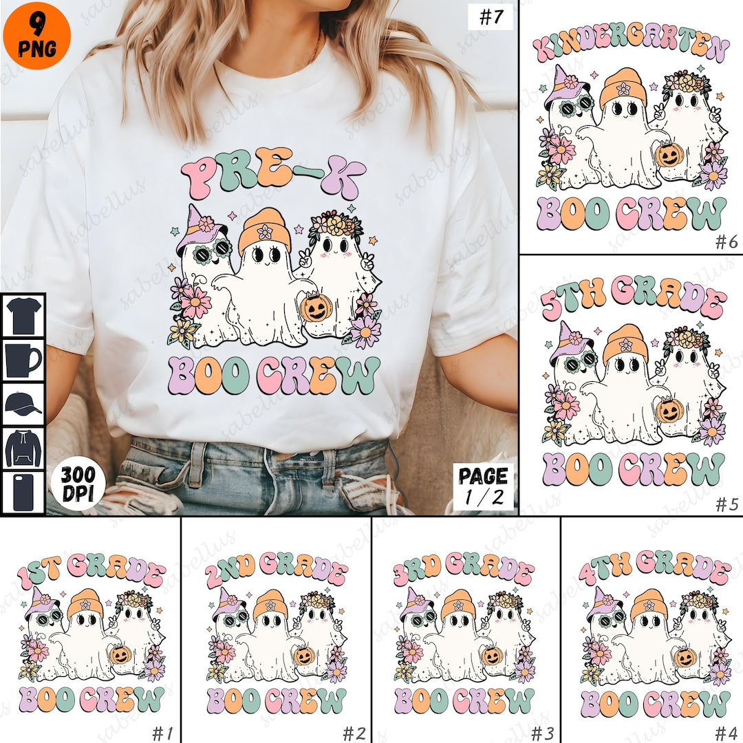 Teacher Boo Crew PNG Bundle, Groovy Halloween Pre-k, Kindergarten, 1st ...