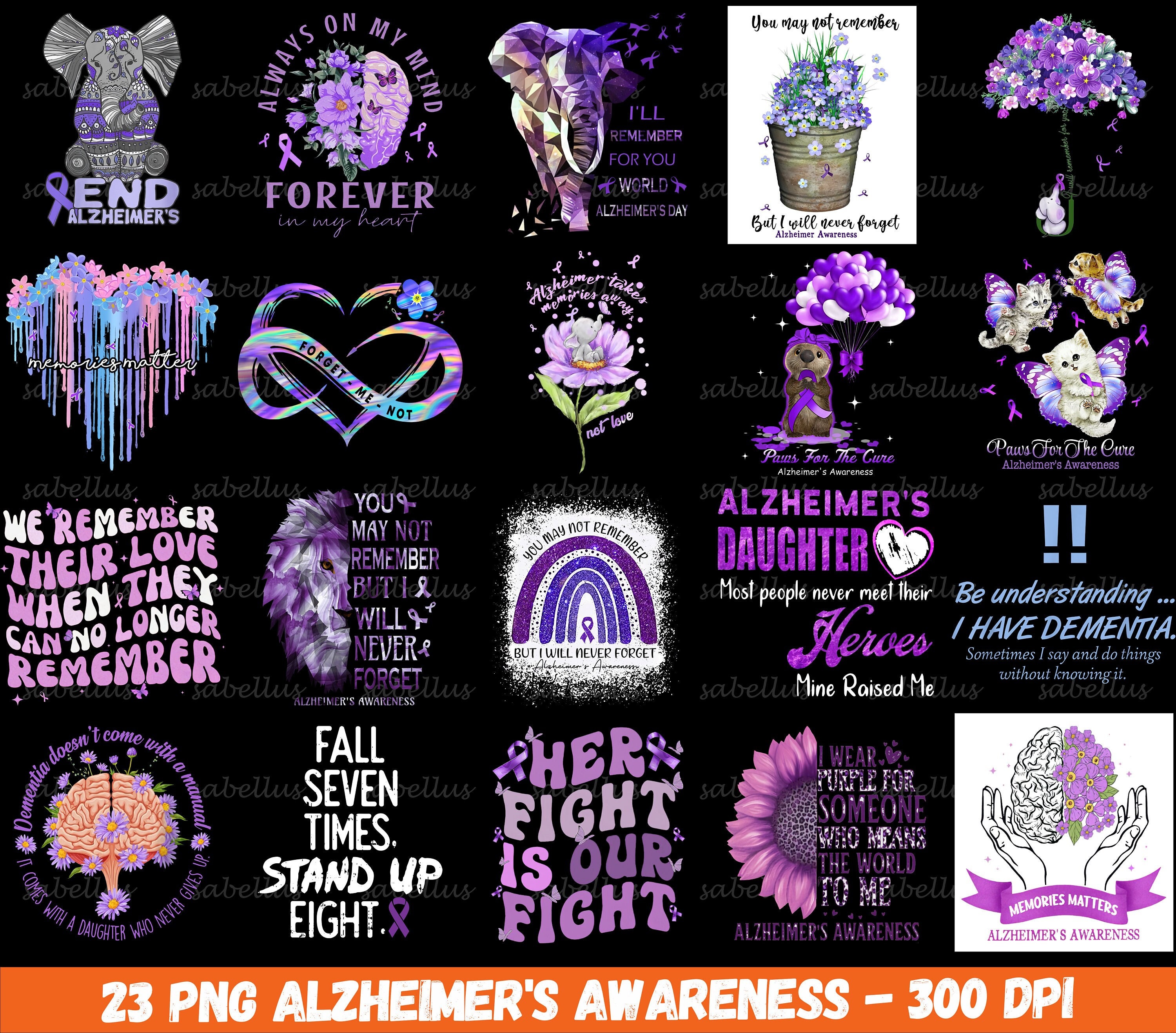 Alzheimer's Awareness Png Bundle, Alzheimer's Disease Png, Purple ...