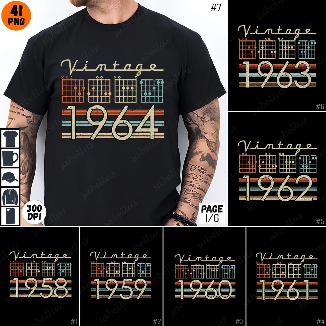 Vintage Guitar PNG, Retro Birth Year Sublimation, Music Lover Clipart ...