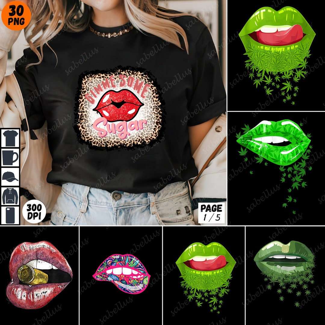 Bite the Bullet Lips PNG Bundle, Biting Lips Weed Cannabis, Sexy Lip ...