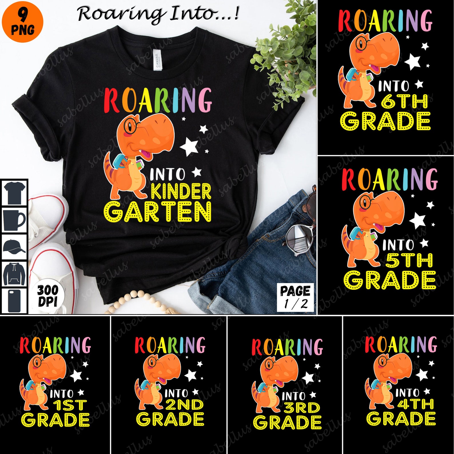 Roaring Into Pre-k Png, First Grade Dinosaur Png, Back to School Png ...