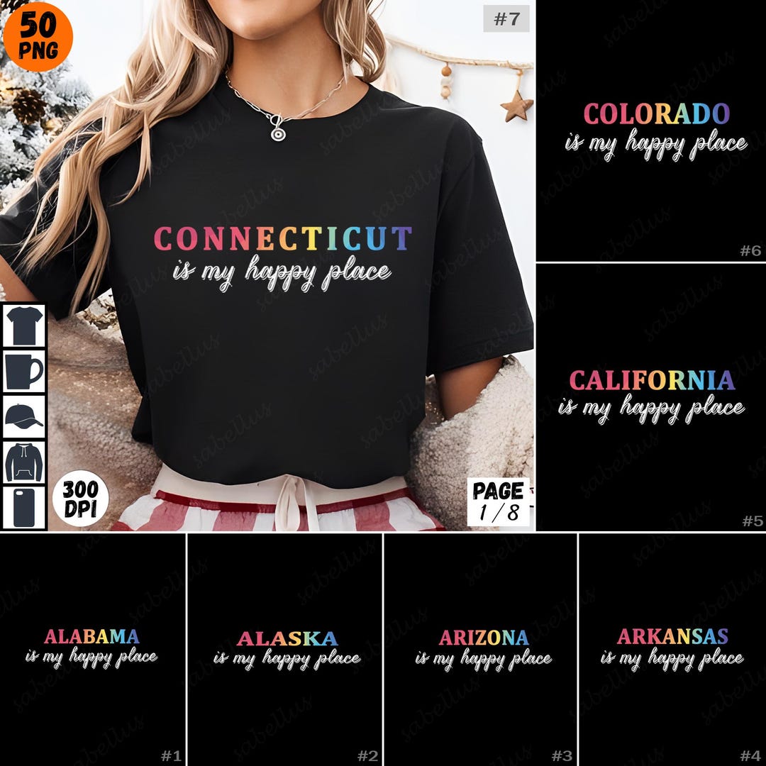 Happy Place PNG Bundle, Colorful State Sublimation Designs, Digital ...