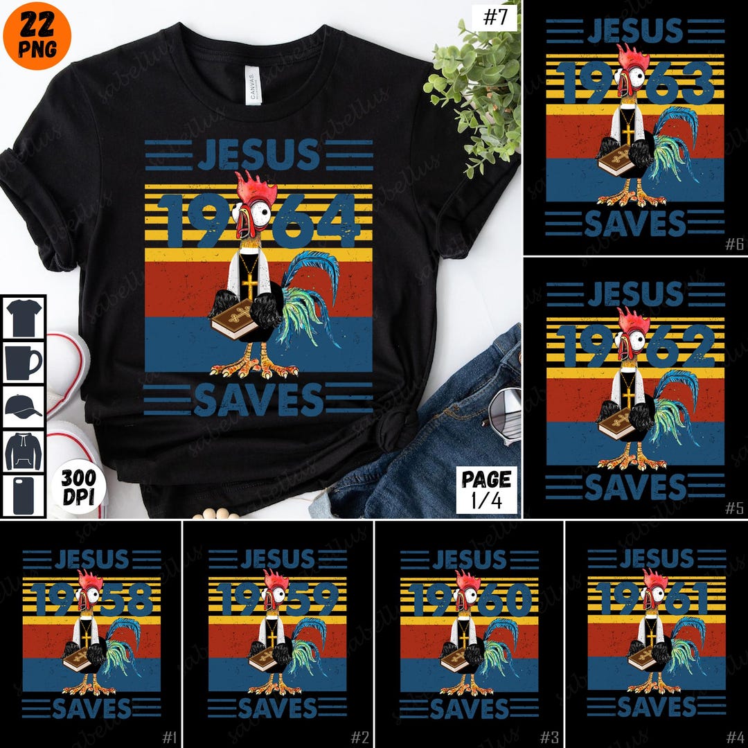Jesus Saves PNG Bundle, Retro Rooster Sublimation Design, Vintage ...