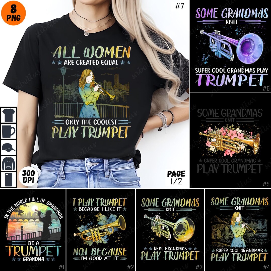 Trumpet Grandma PNG, Trumpet Sublimation Art, Women Trumpet Player ...