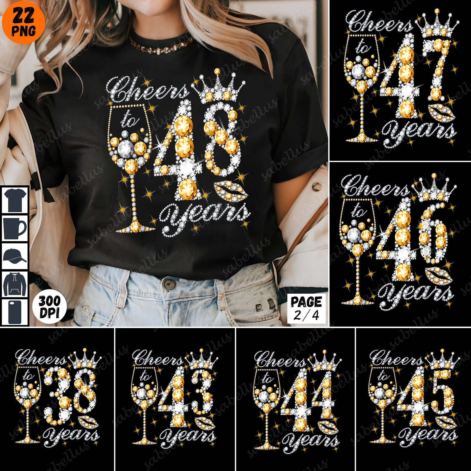 22 PNG Cheers to My Birthday Bundle. Wine Glass, Diamond Crown Birthday ...