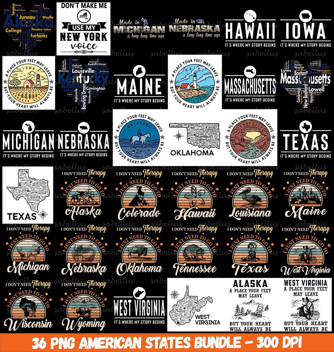 USA States Png Bundle, US States Png, American Png Bundle, United ...