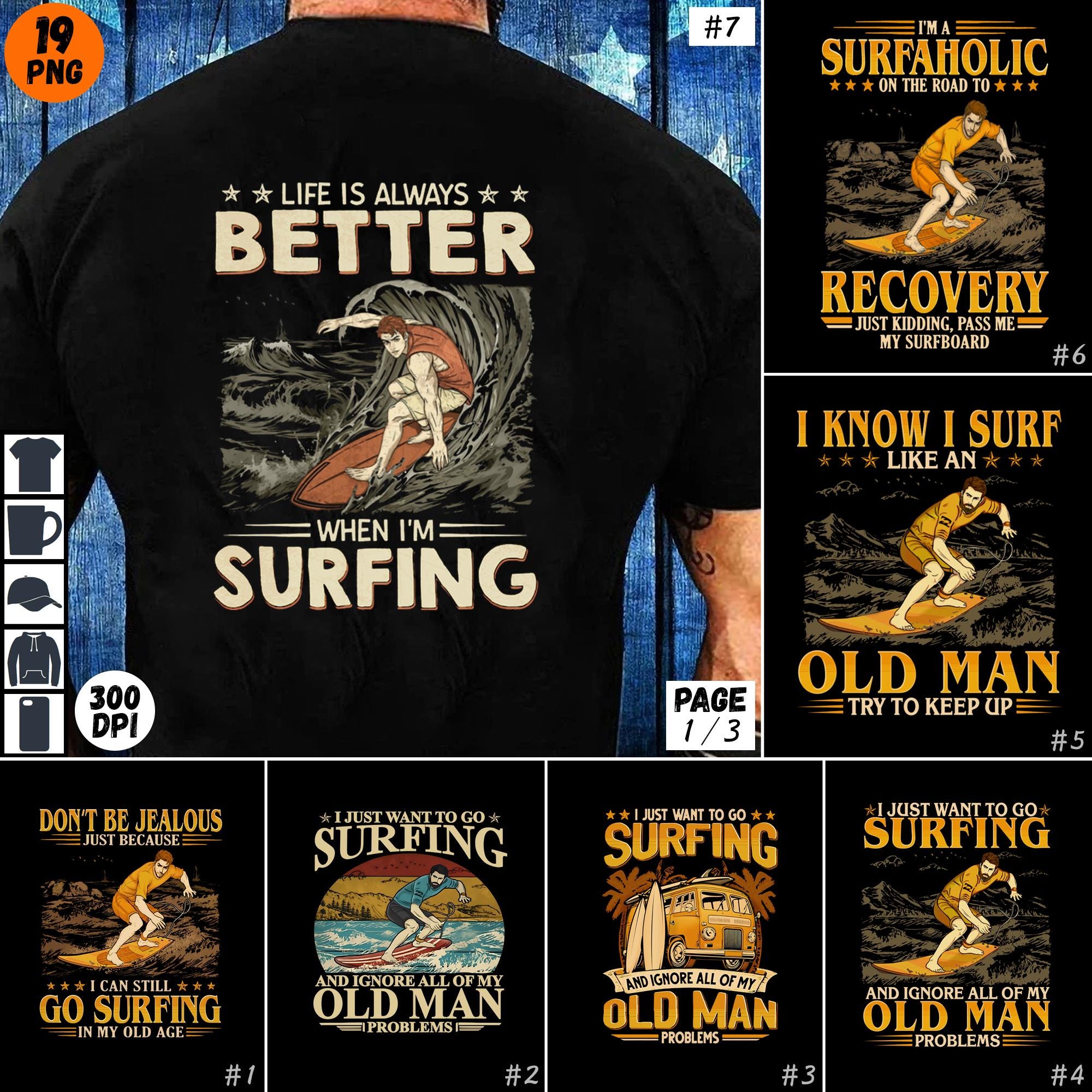 Surfing Old Man PNG Bundle, Surfing Retirement Plan PNG, Funny Surfing ...