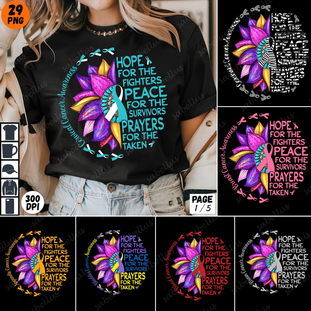 Hope Fighters Peace Survivors Prayers Taken Cancer Awareness PNG Bundle ...