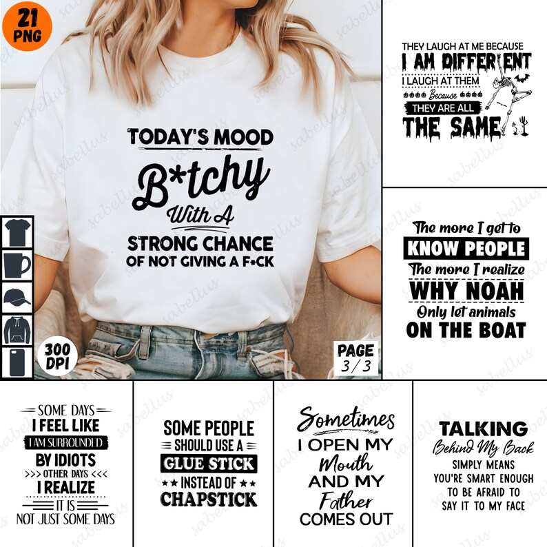 Funny Quotes PNG Bundle, Humorous Digital Art, Bitter Aging Humor ...