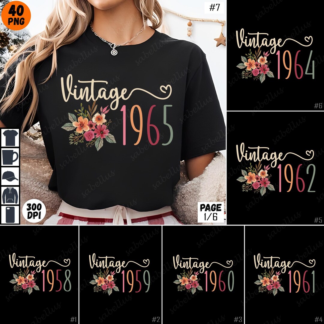 Vintage 1986 PNG Bundle, Retro 1986 Floral Design, 1986 Birthday Shirt ...