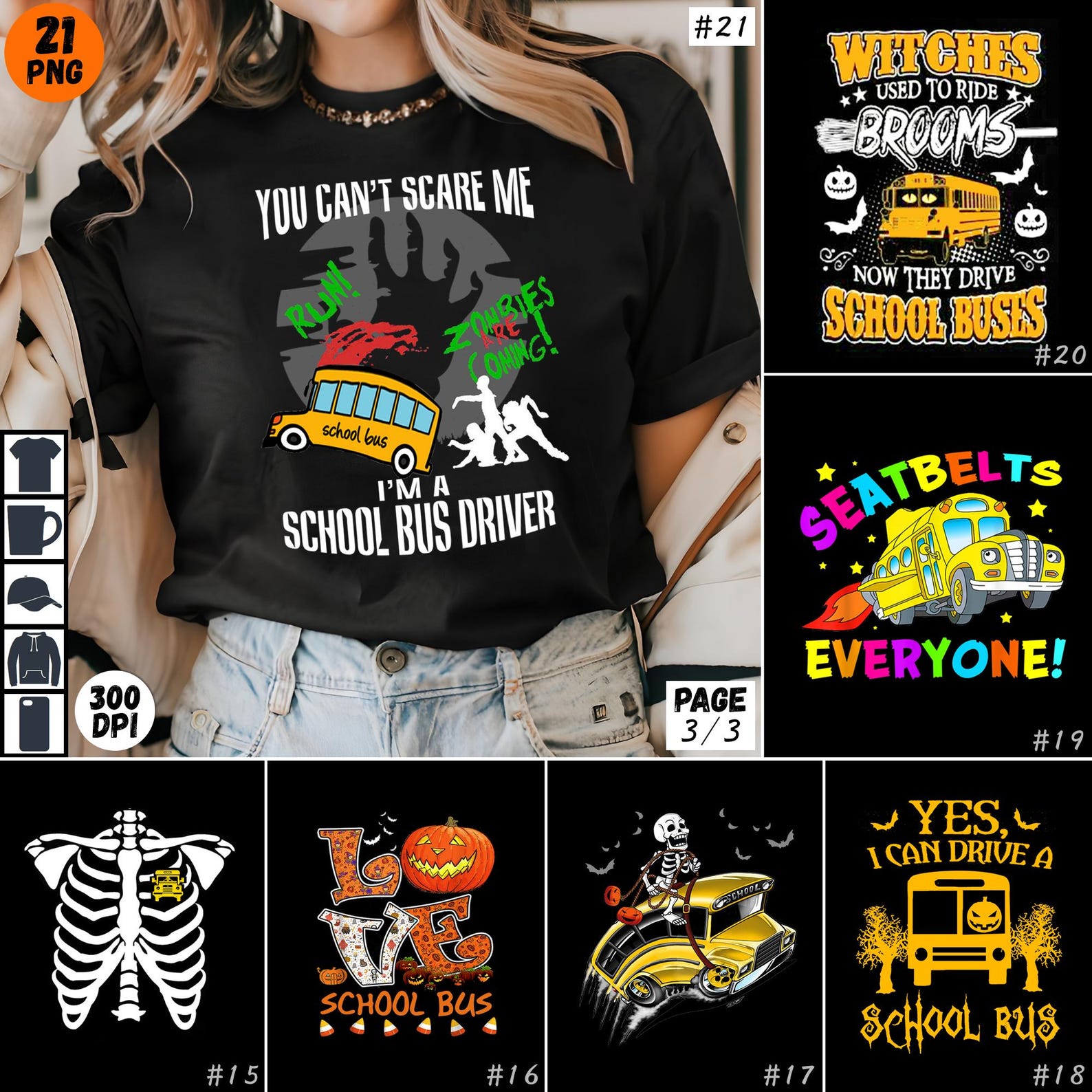 Halloween Bus Driver PNG Bundle Scary Costume Funny Pumpkins School Bus ...