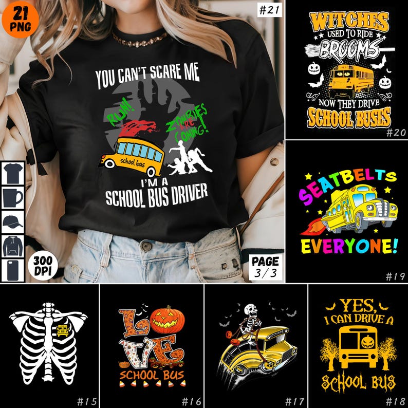 Halloween Bus Driver PNG Bundle Scary Costume Funny Pumpkins School Bus ...