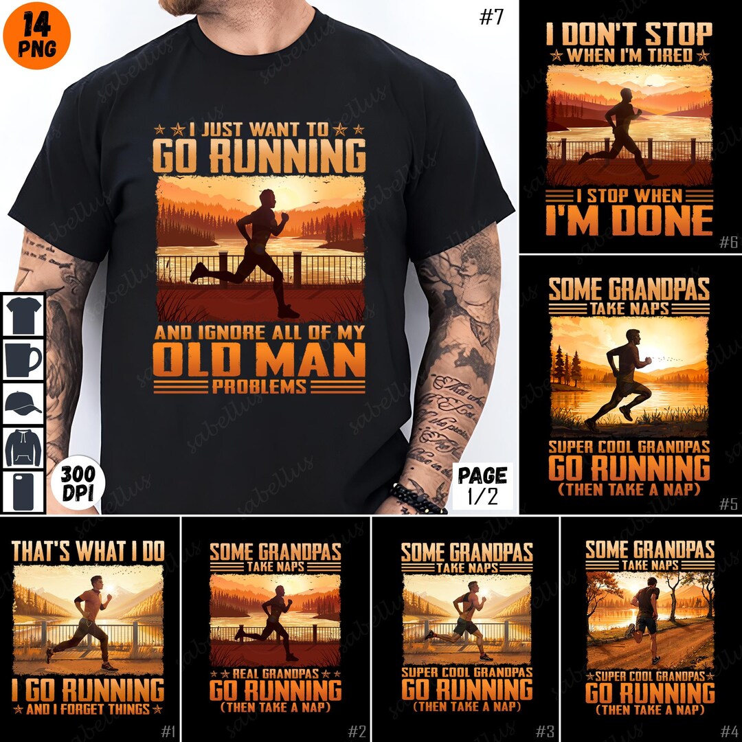 Old Man Runner PNG, Senior Jogging Bundle, Grandpa Running Sublimation Design, Sunset Marathon ...