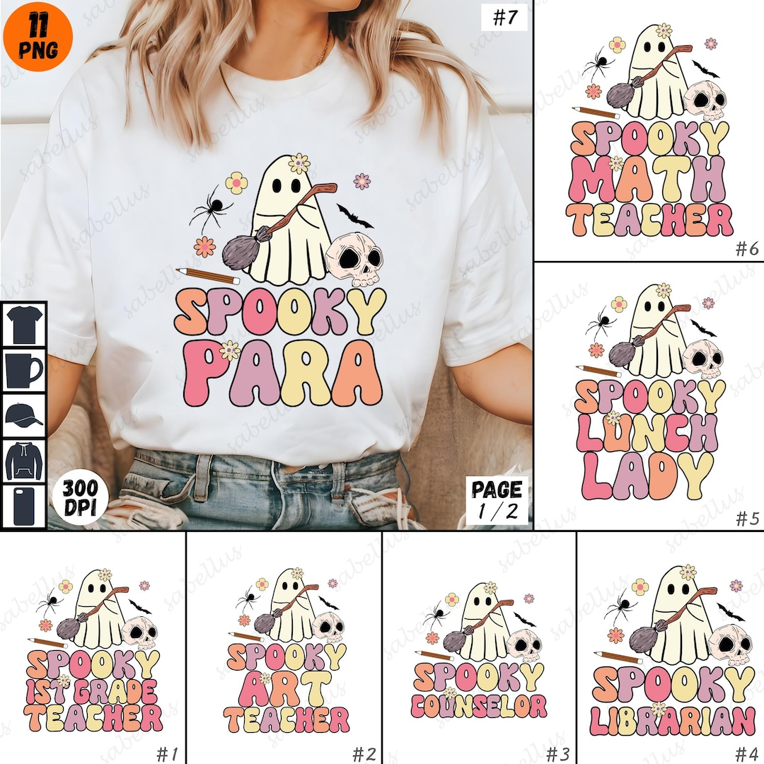 Spooky Teacher PNG Bundle, 1st Grade Art Counselor Librarian Halloween ...