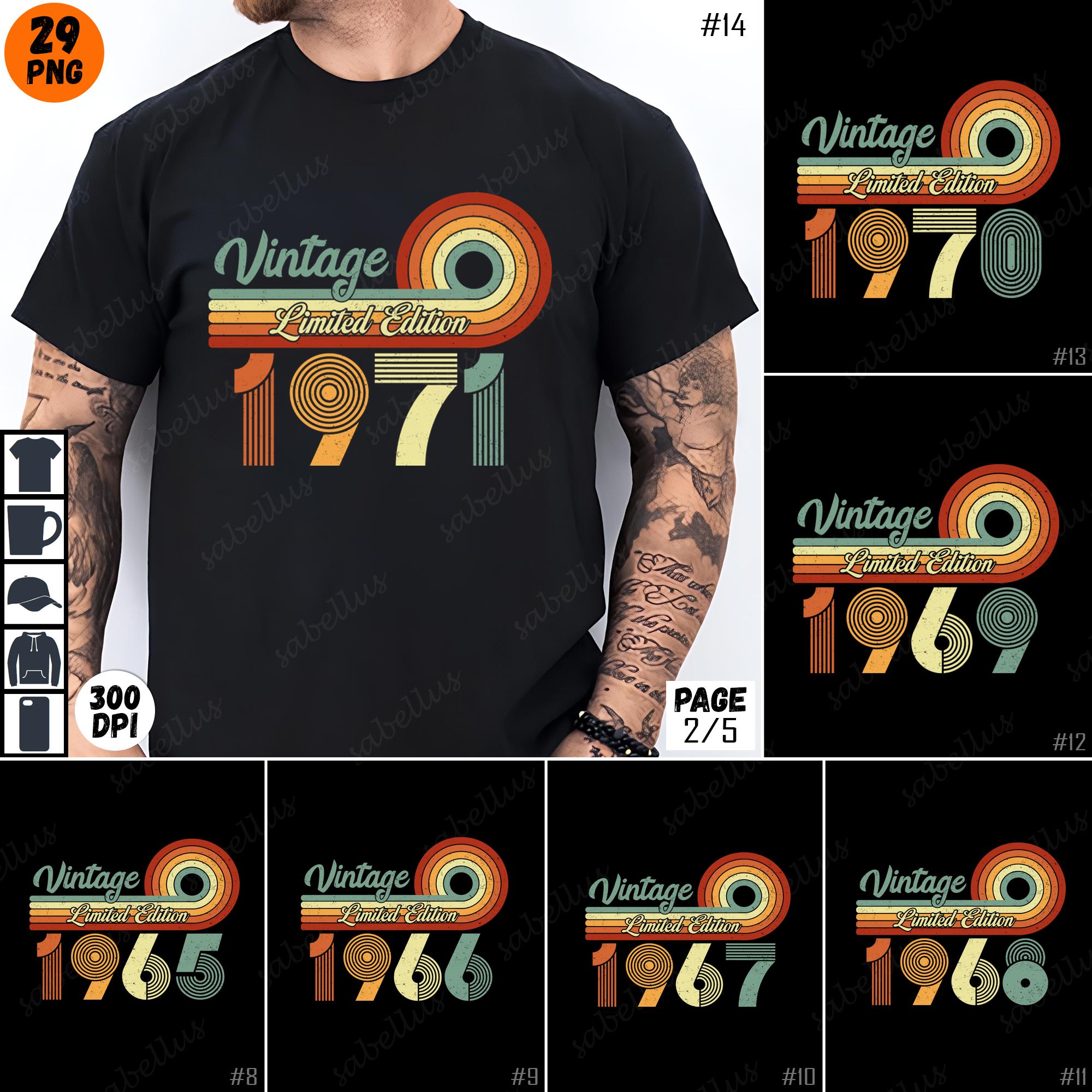 Vintage Birthday PNG Bundle, Retro Birth Year Designs, 1950s-1980s ...