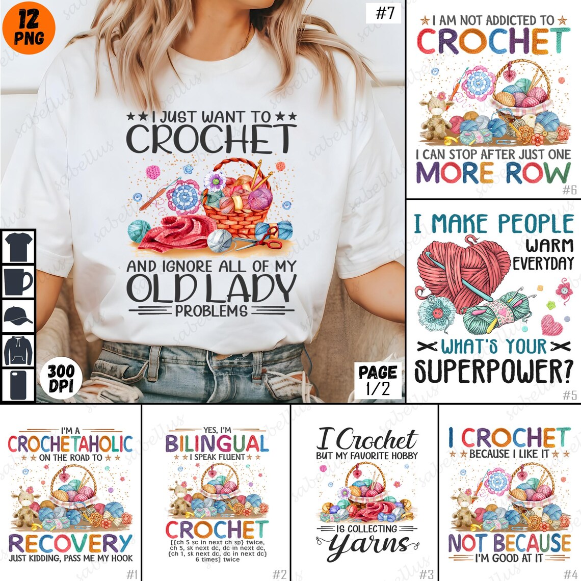 Crochet PNG Bundle, Crochet Sublimation Design, Yarn Lover Sublimation ...