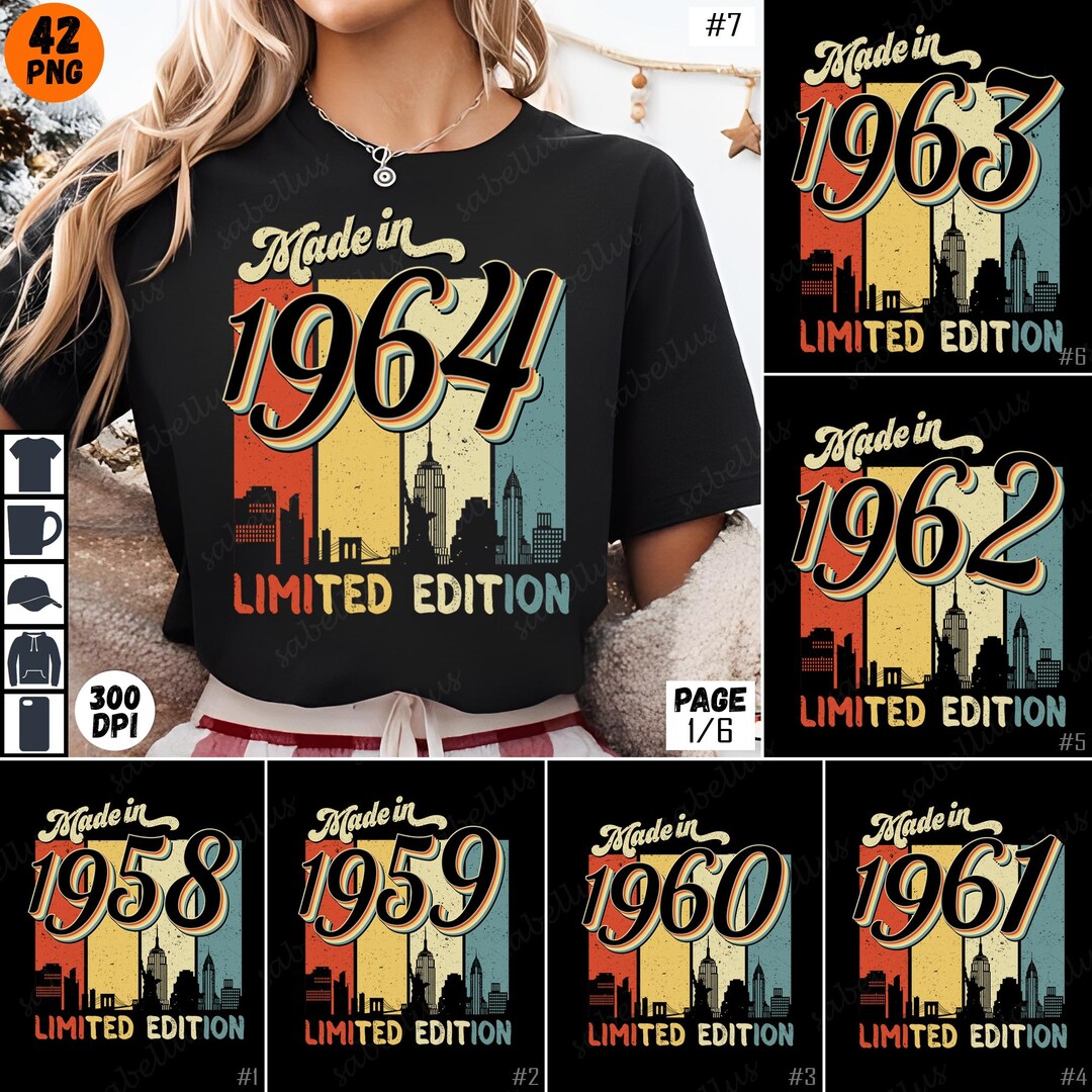Vintage 1964 PNG Bundle, Retro Sublimation Art, 1960s-1990s Birthday ...