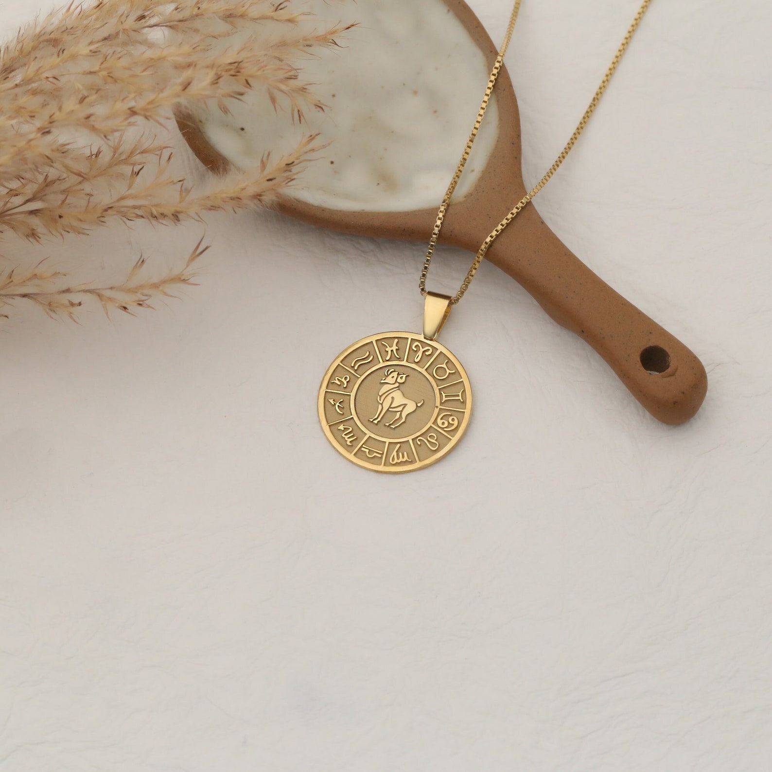 Engraved Zodiac Sign Locket Necklace, Round Astrology Jewelry ...