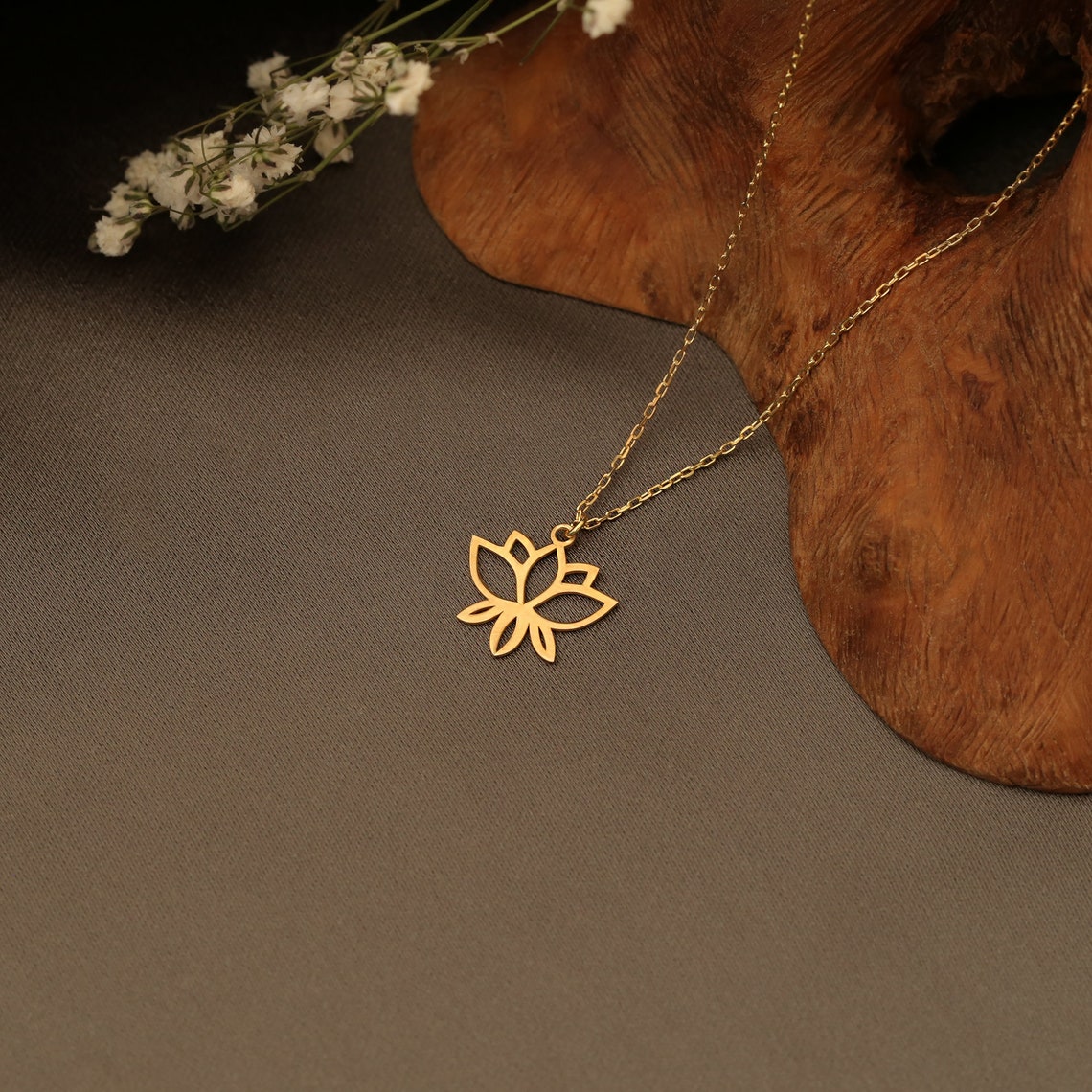 Lotus Flower Necklace, Spiritual Plant Pendant, Gold Lotus Charm ...
