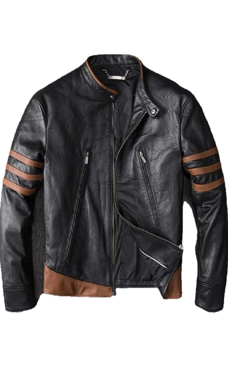 X Men Wolverine Striped Real Leather Jacket for Wolverine Logan Fans ...