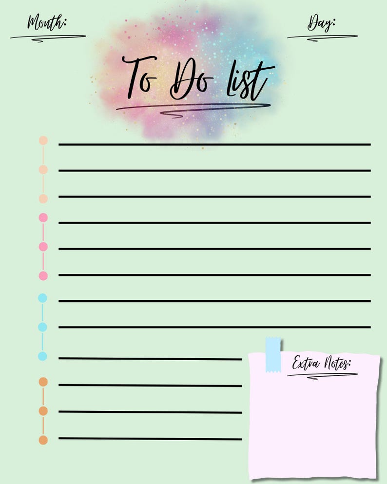 To Do List Colorful Theme 8x10 Printable Download - Etsy