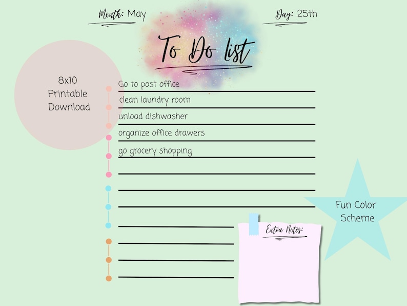 To Do List Colorful Theme 8x10 Printable Download - Etsy