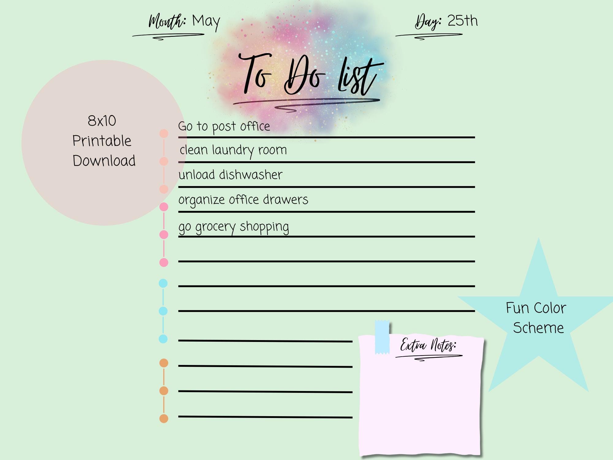 To Do List Colorful Theme 8x10 Printable Download - Etsy