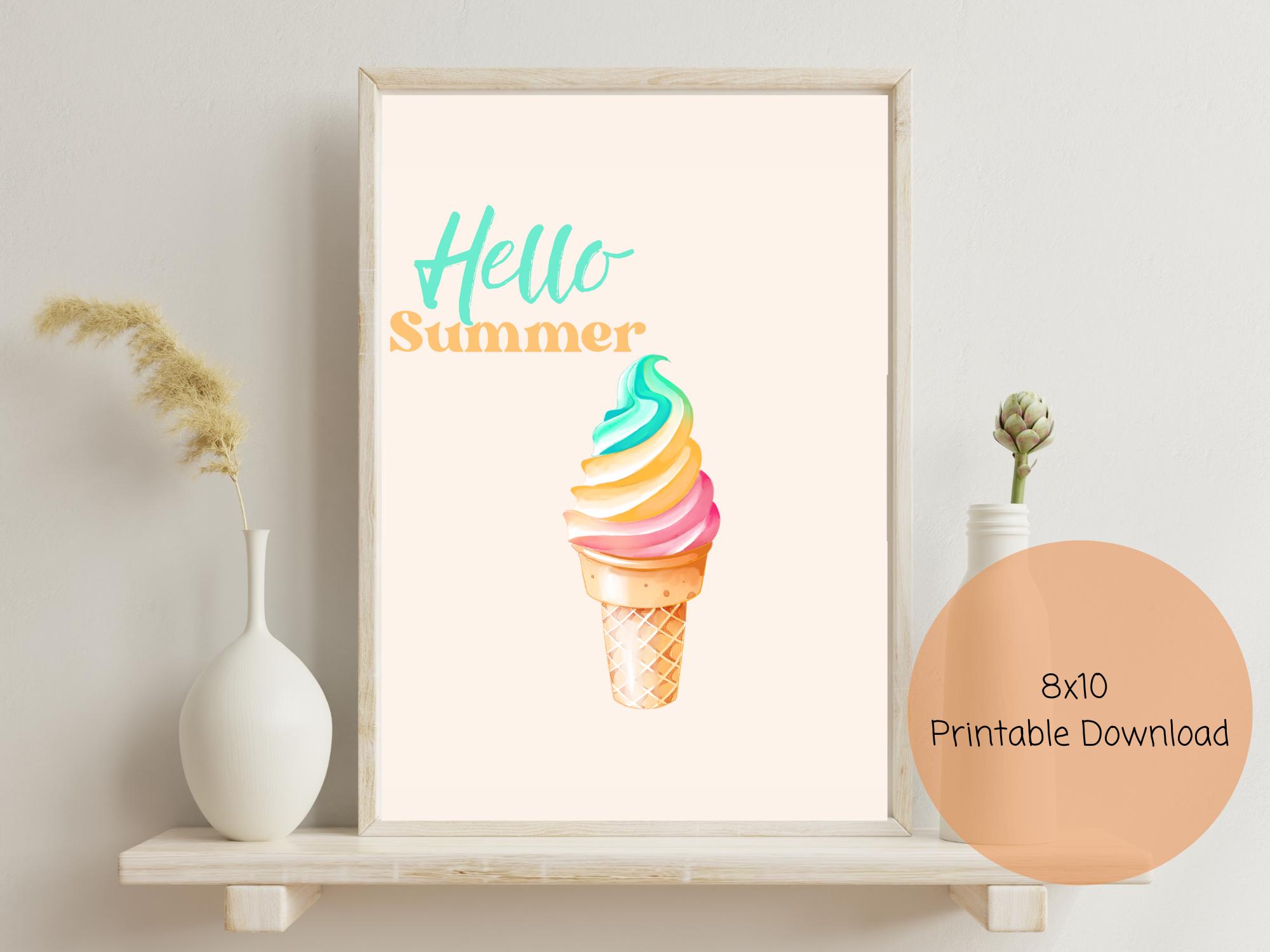 Hello Summer Wall Art With Ice Cream Cone Colorful Printable Download ...