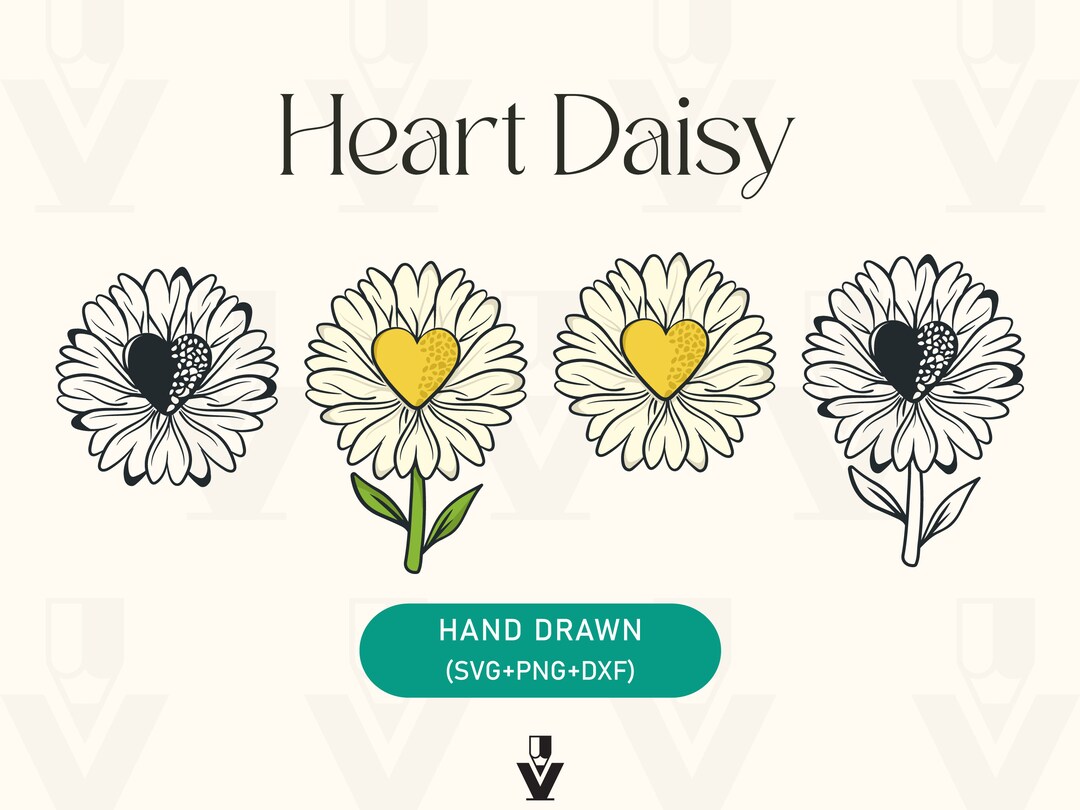 Heart Daisy SVG/PNG Files - Romantic Floral Digital Art for Crafting ...