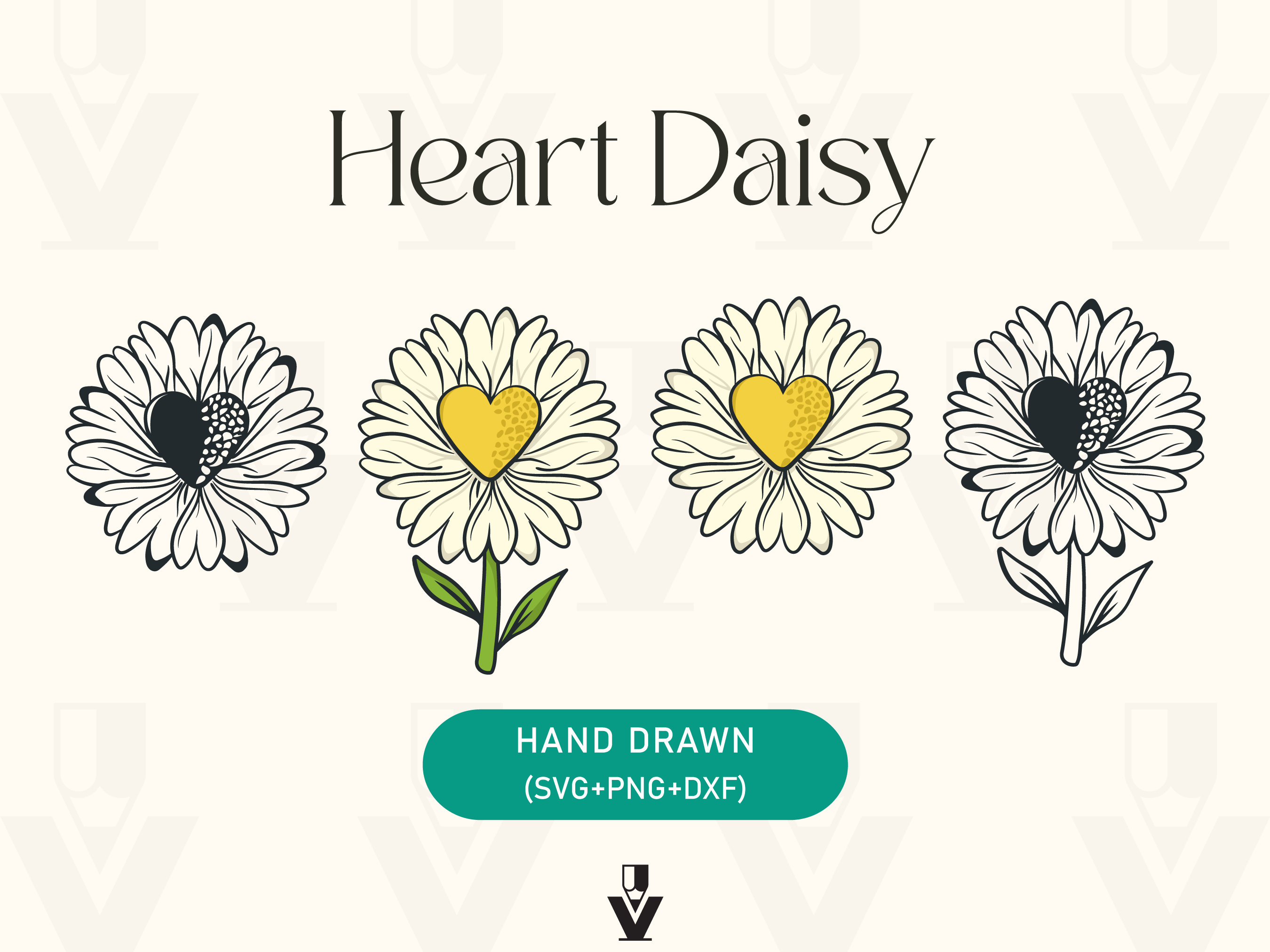 Heart Daisy SVG/PNG Files - Romantic Floral Digital Art for Crafting ...