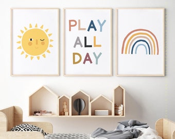 Printable Play All Day Printable, Rainbow Print, Nursery Wall Art ...