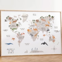 Animals World Map, Kids Animal World Map Print, World Map Nursery ...