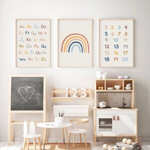 Set of 3 Prints Alphabet Uppercase Lowercase, Rainbow Wall Art, Sun ...