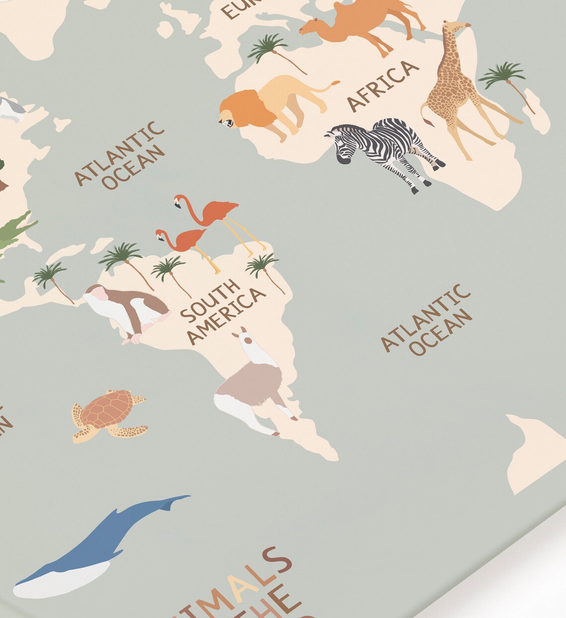 Animals World Map, Kids Animal World Map Print, World Map Nursery ...