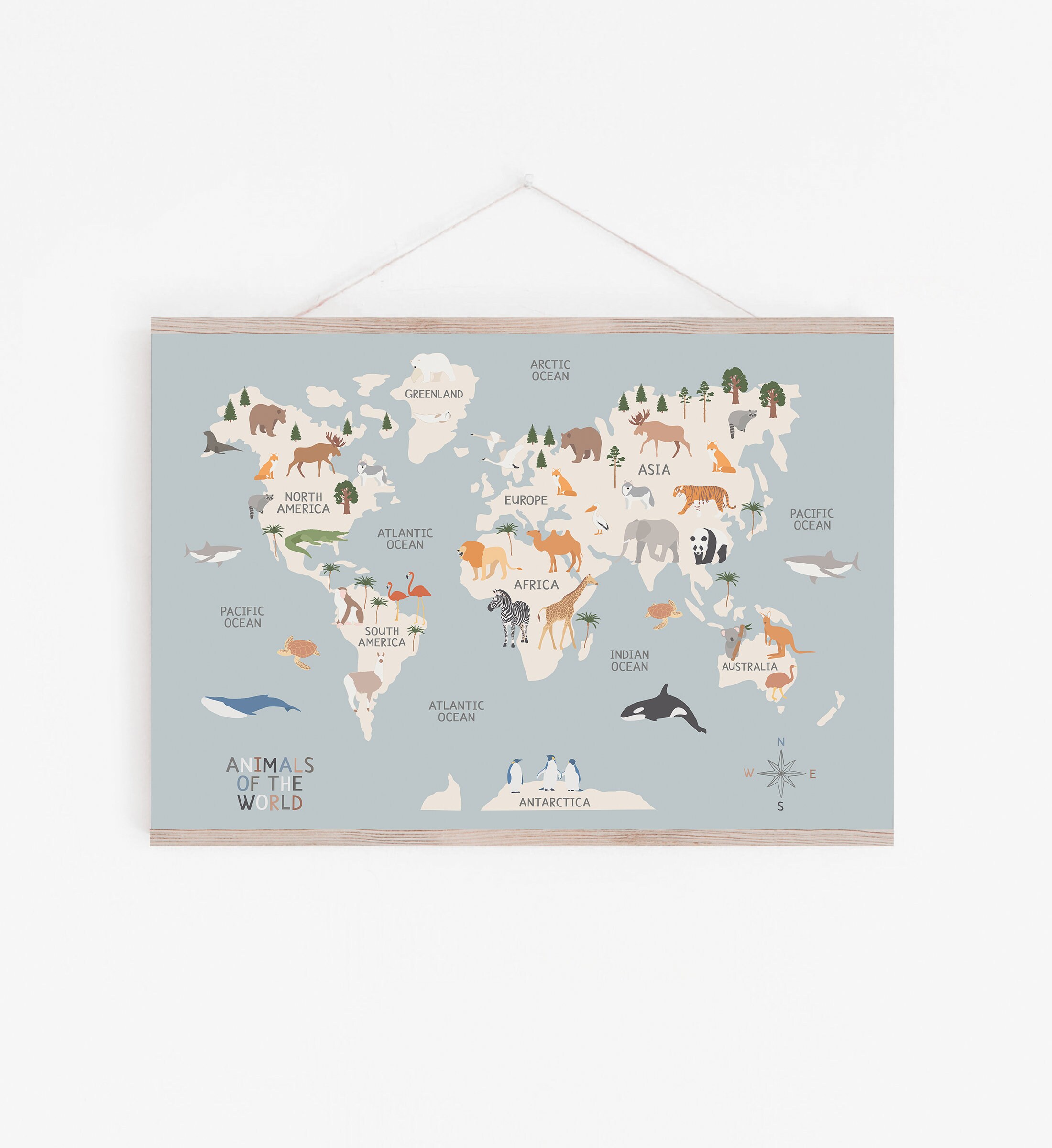 Animals World Map, Kids Animal World Map Print, World Map Nursery ...